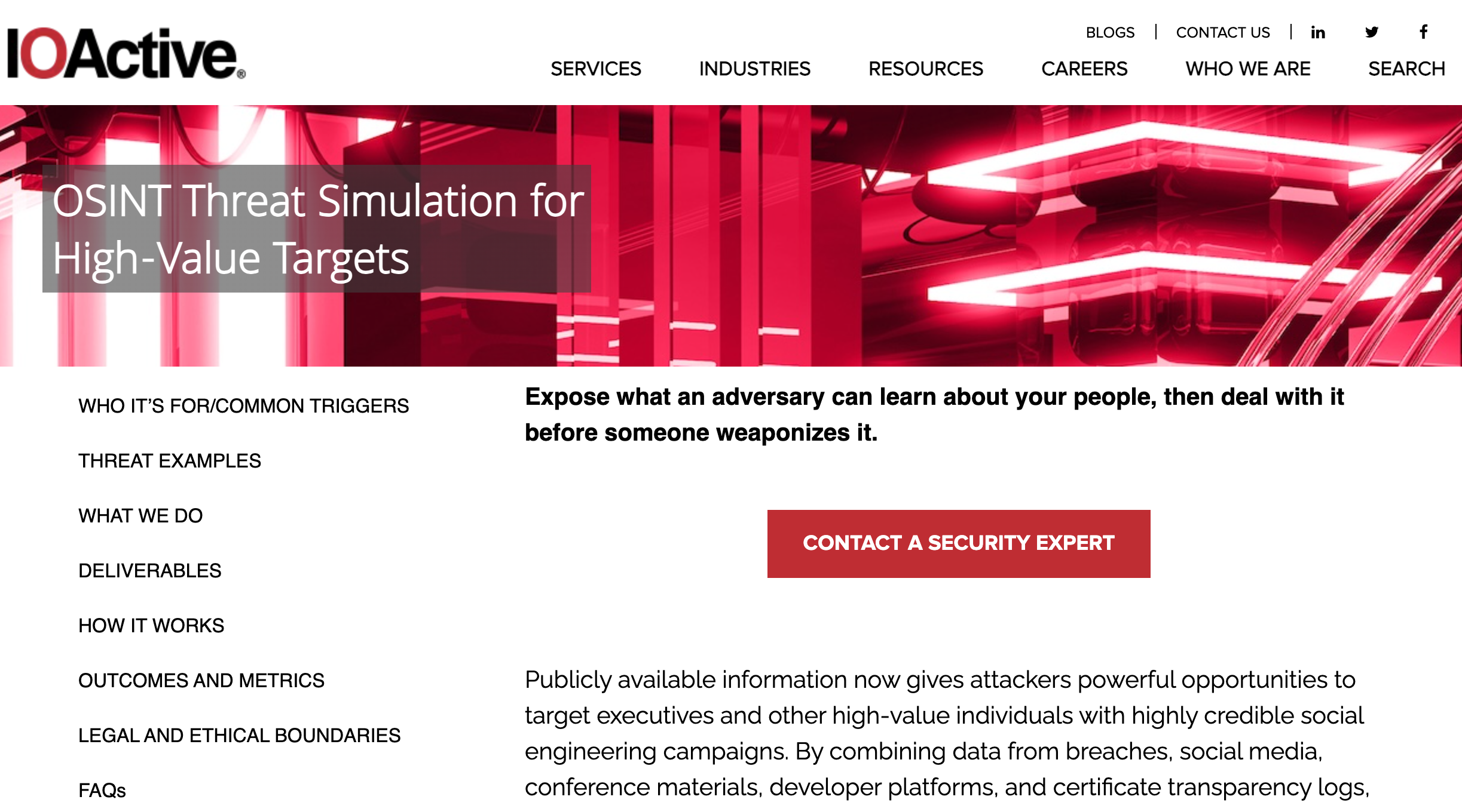 OSINT THREAT SIMULATION FOR HIGH-VALUE TARGETS - IOActive